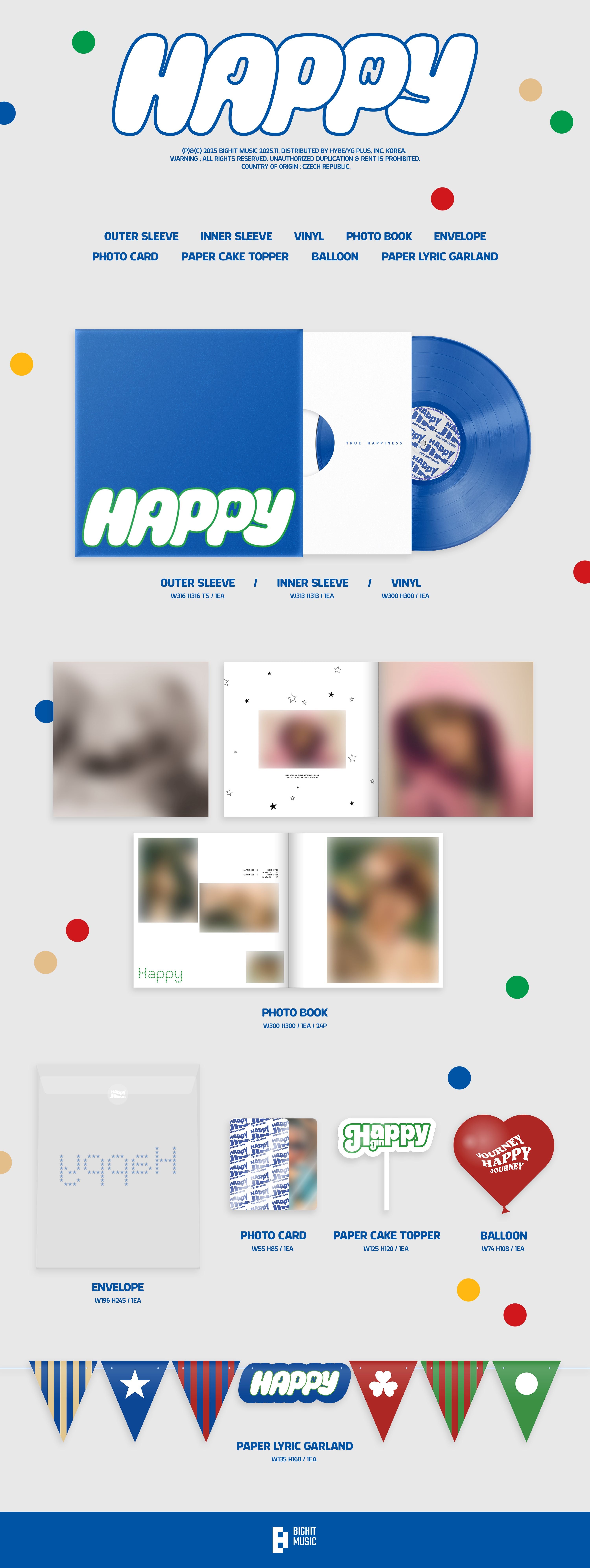 JIN (BTS) -Happy, limited edition blue vinyl + photobook, cake topper ...